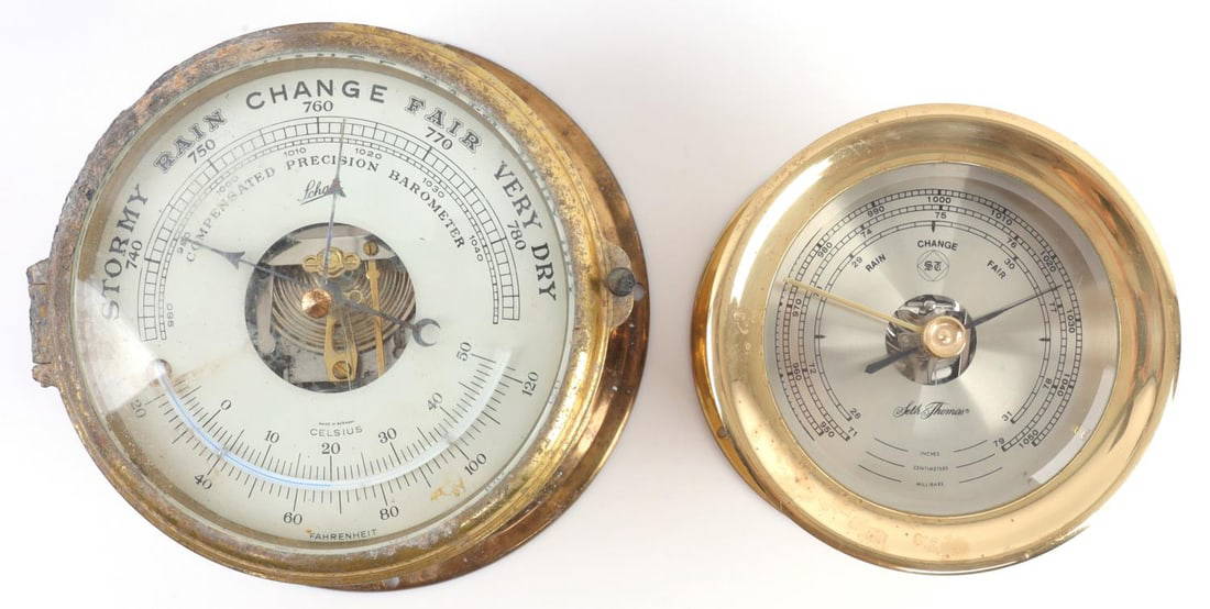 Lot Of 2 Ship Barometer In Brass Seth Thomas Auction