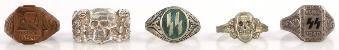 Lot Of 5 Wwii German Rings Ss Westwall Totenkopf Auction