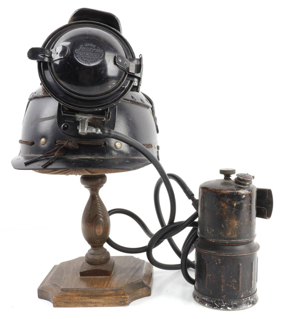Antique Miner Helmet W Justrite Lamp Auction