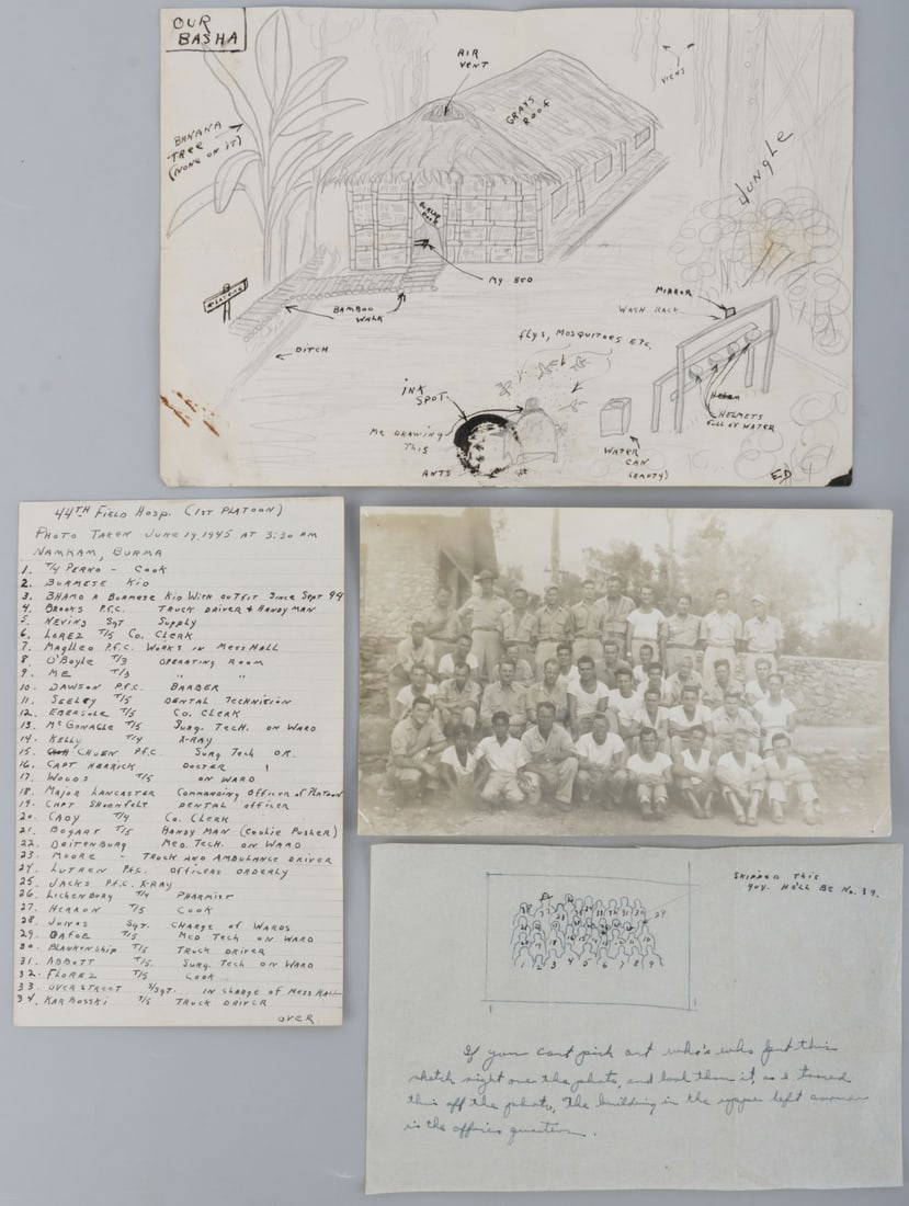 Wwii Us 44th Field Hospital Burma Drawing & Photo Auction