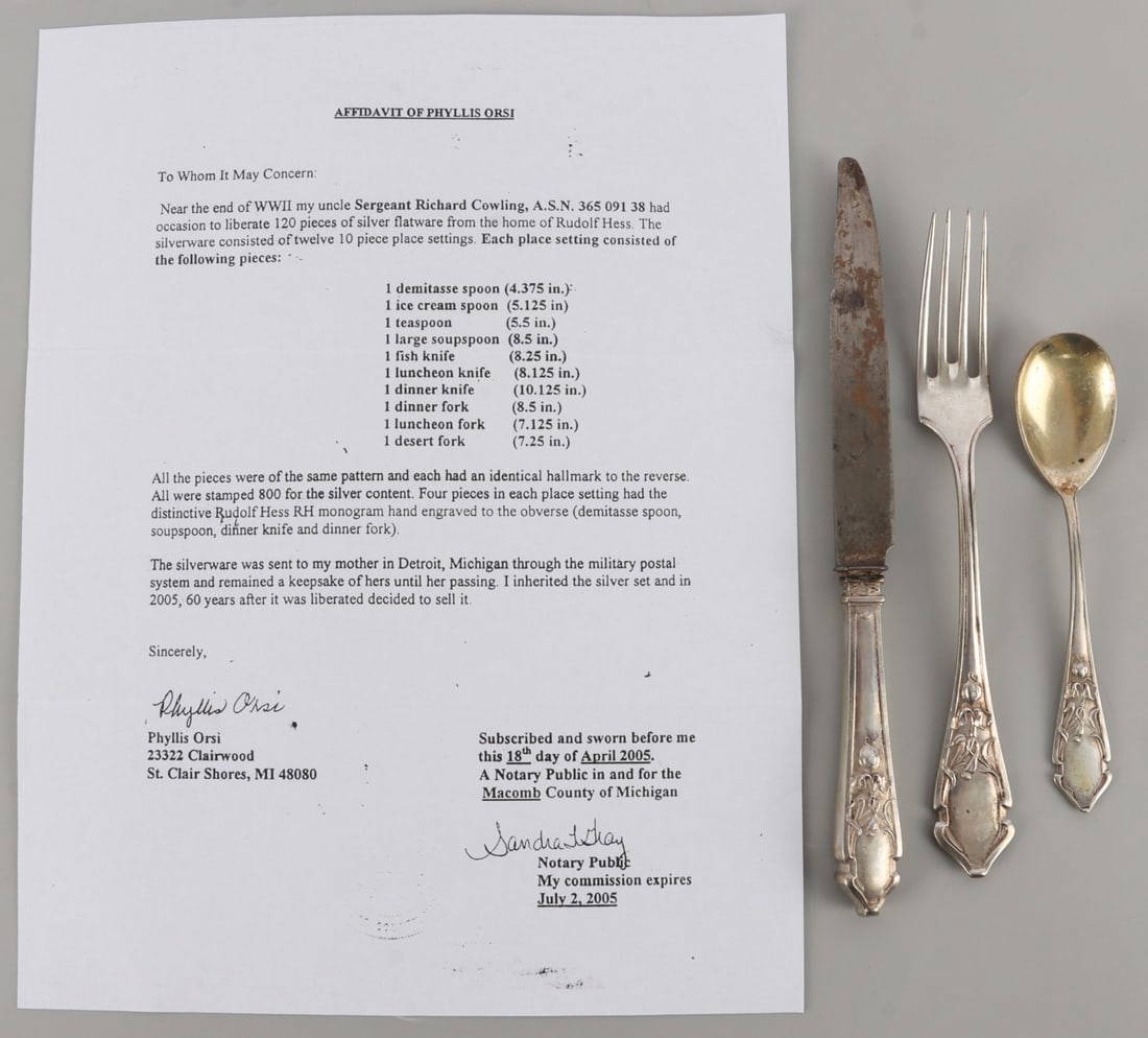 Lot Of 3 Wwii German Rudolf Hess Silverware - Apr 02, 2025 | Affiliated ...