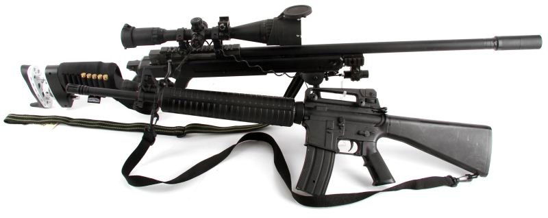 TWO AIRSOFT BB GUNS SNIPER, M16