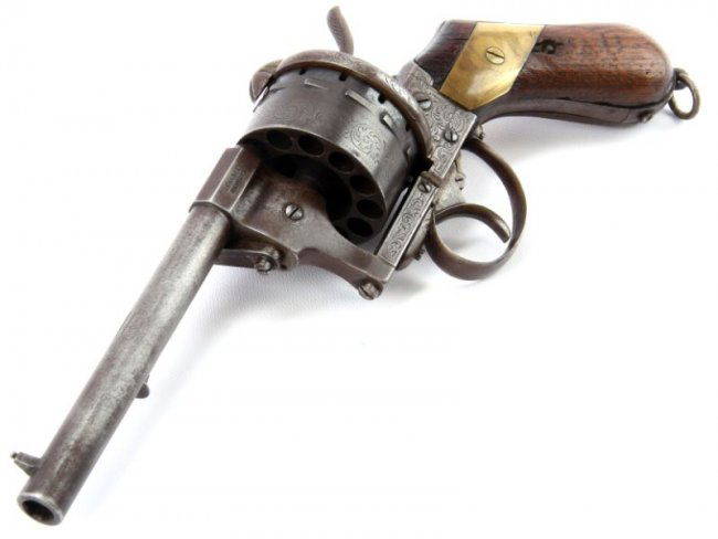 ANTIQUE J CHAINEUX 12 SHOT PIN FIRE REVOLVER : Lot 8057
