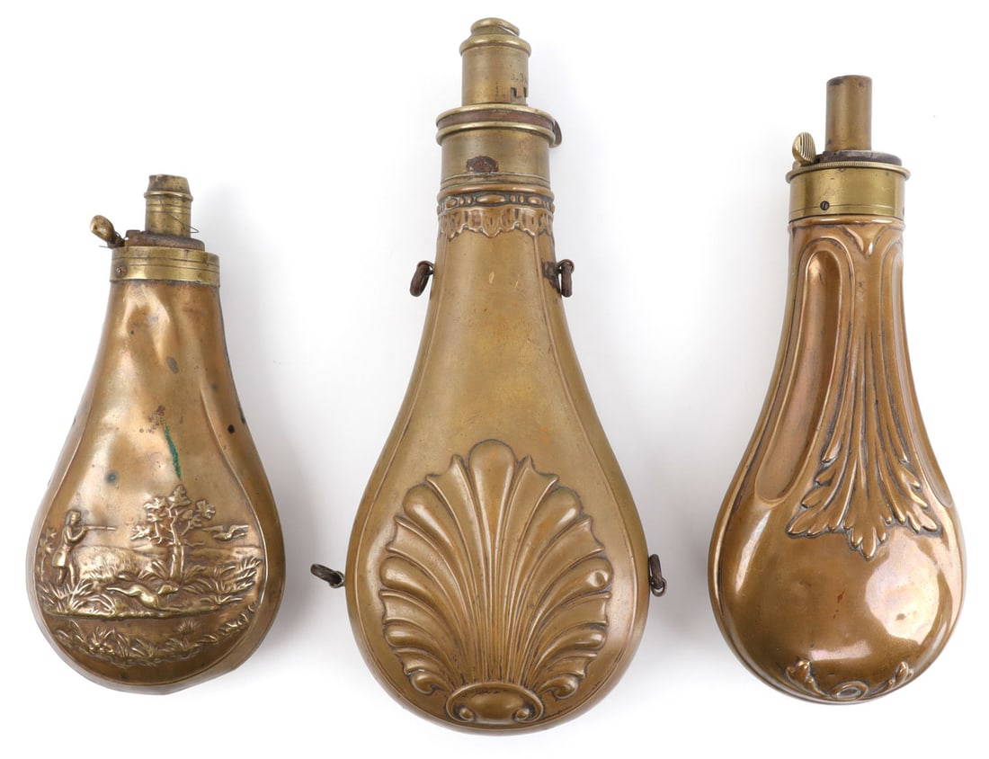 Lot 3 Antique Powder Flask G&jw Hawksley W Bartram Auction