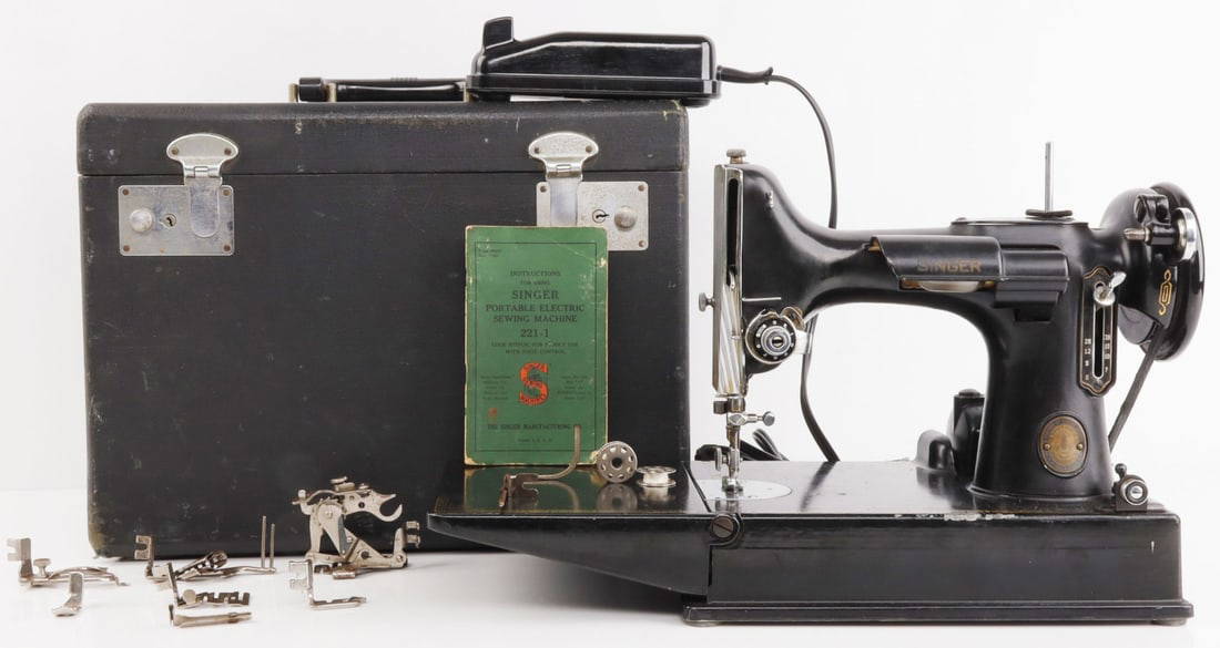 Singer Featherweight 221-1 Sewing Machine W Case Auction