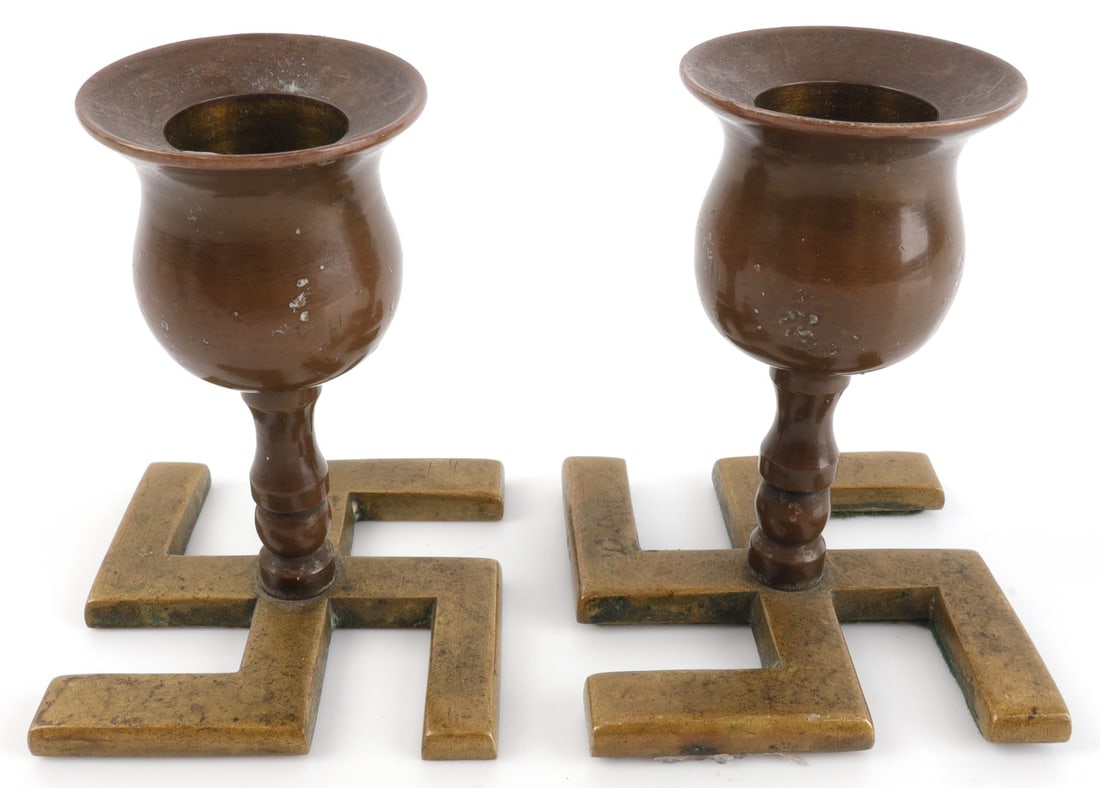 Wwii German Third Reich Swastika Candle Holders Auction