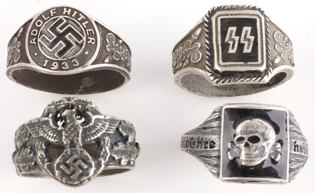 4 Wwii German Third Reich Ss Nsdap Silver Rings Auction
