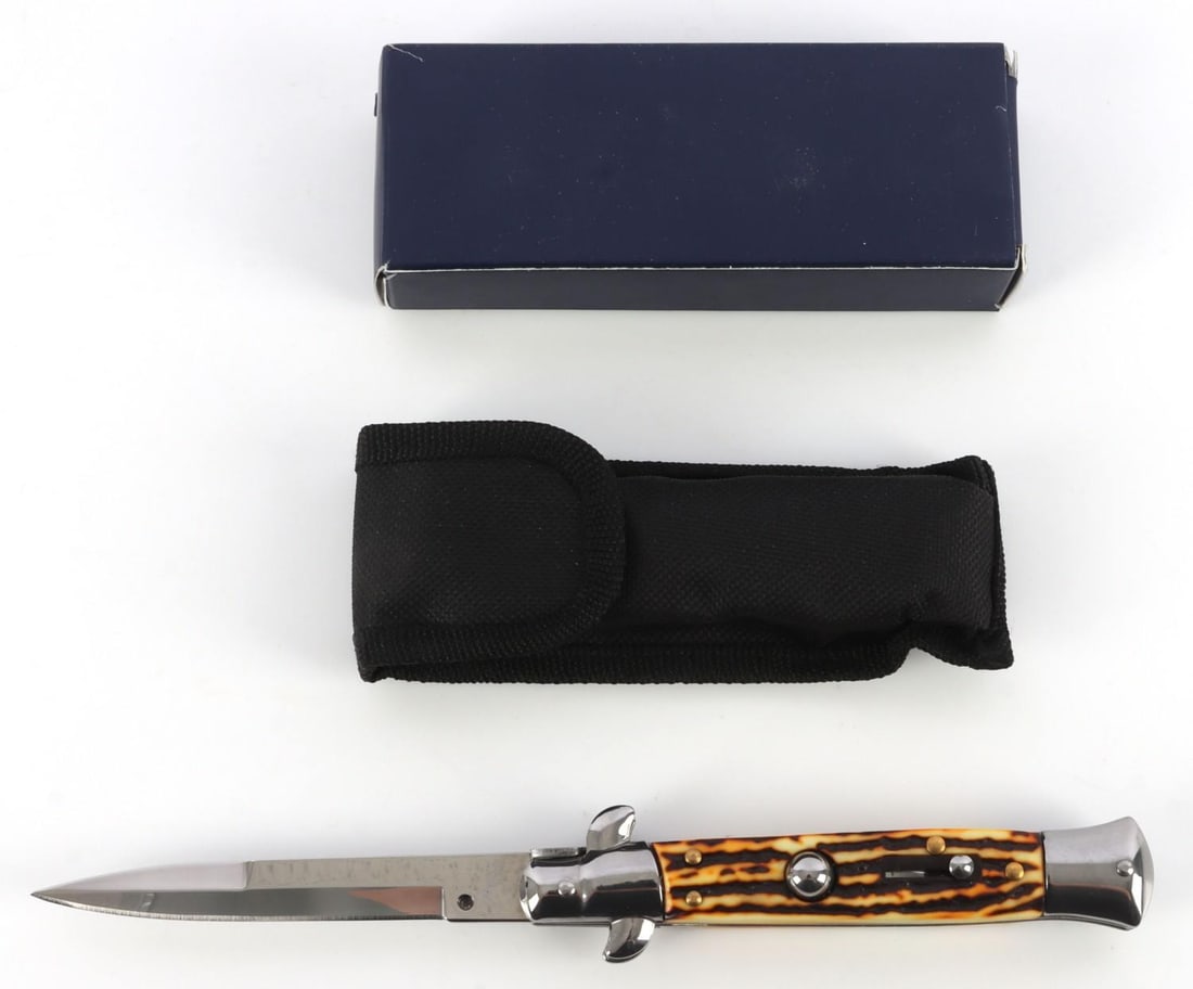 9 Inch Italian Akc Stiletto Switchblade Knife Auction