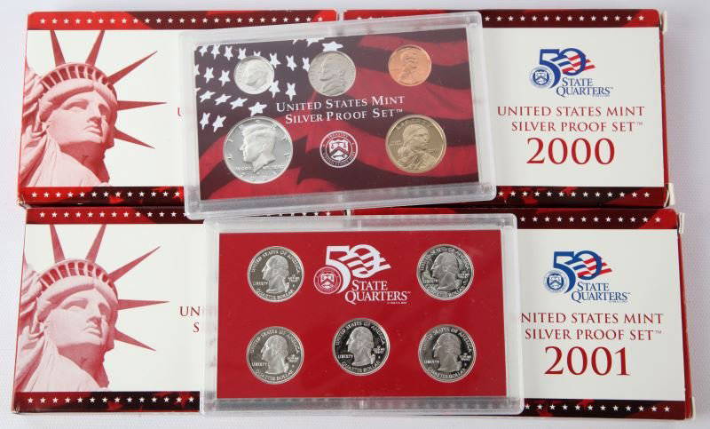 Us Mint Silver Proof Sets 2000 2001 2002 2003
