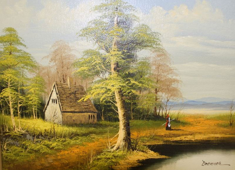 ORIGINAL PASTORAL FRAMED OIL PAINTING BY BRENNER