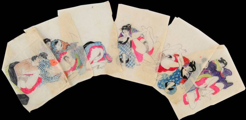Lot Of 6 Antique Erotic Japanese Shunga Drawings