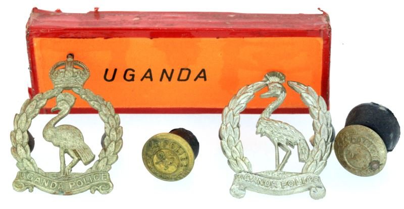 PRE 1952 UGANDA POLICE CAP BADGE & BUTTON LOT