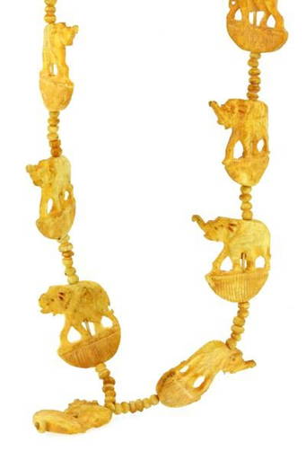 Vintage Pre Ban Ivory Necklace W/ Carved Elephants