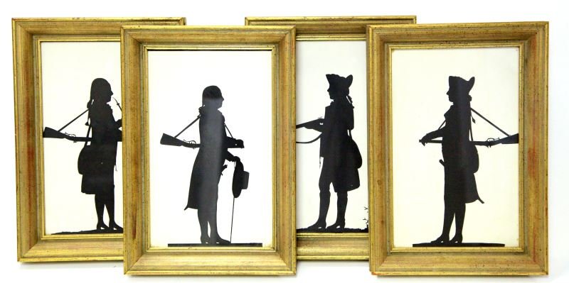 COLONIAL SOLDIER SILHOUETTE GROUP OF FOUR