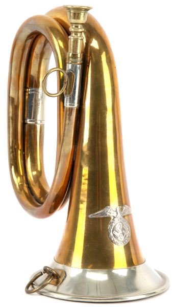 WWII GERMAN SA NAZI BRASS BUGLE W/ SILVER FITTINGS