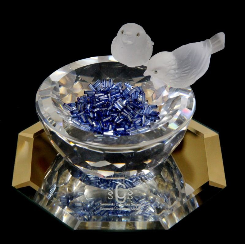 SWAROVSKI 7460 CRYSTAL BIRD BATH WITH MIRROR STAND
