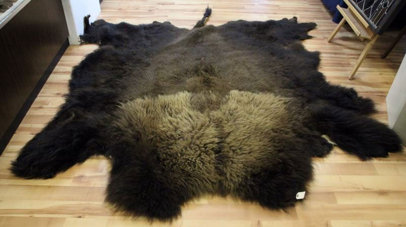 BUFFALO HIDE RUG WITH PAINTING 95 BY 70 INCHES