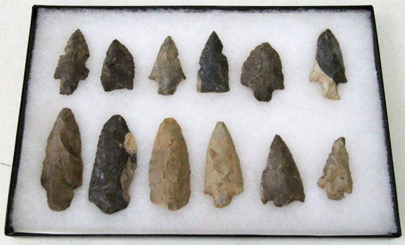 12 Archaic Cumberland Chert Arrowhead Points