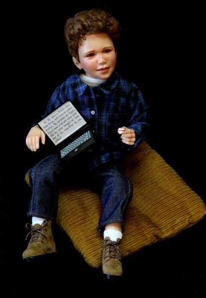 WEBBIE JESSE BOY RESIN DOLL WITH PILLOW AND LAPTOP