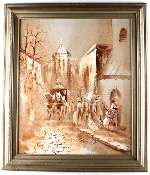 BORIS CHEZAR OIL & SAND ON CANVAS SIGNED PAINTING
