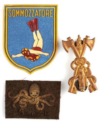 Vintage Italian Police Diver Patches & Fasces Pin