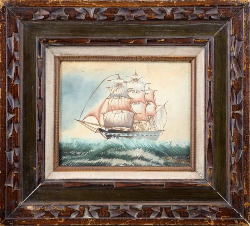 Original Oil Painting Signed J James Clipper Ship