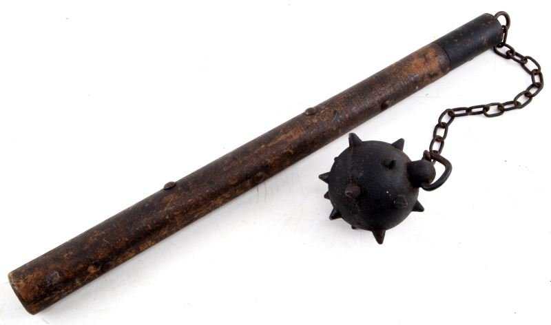 Antique Flail Mace And Chain Iron Weapon
