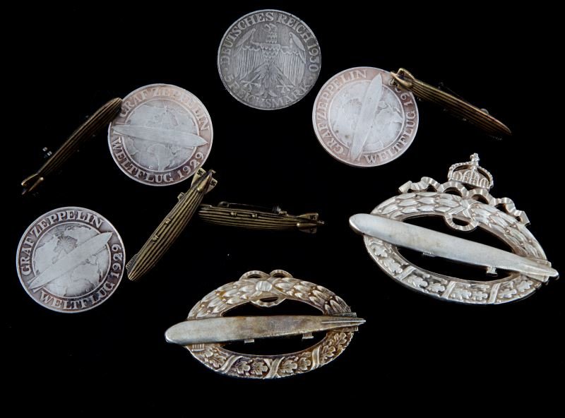 LOT OF 10 GERMAN GRAF ZEPPELIN PINS & COINS