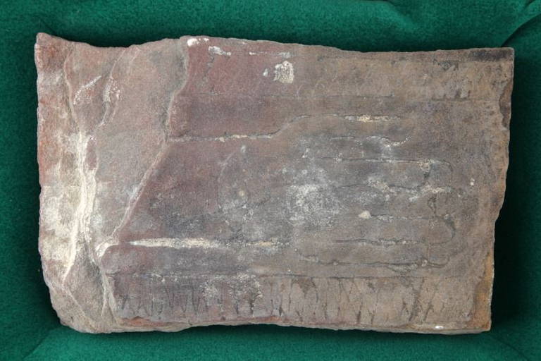 Layered Stone Carved Incised Hand Effigy In Case