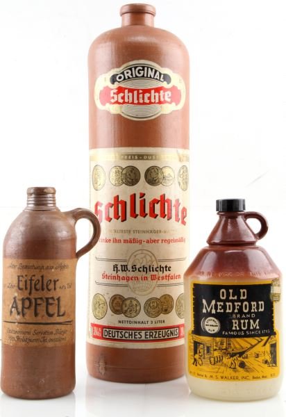 ANTIQUE GERMAN CLAY ALCOHOL BOTTLES SCHLICHTE RUM