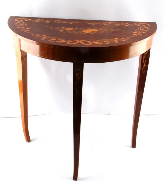 REUGE MUSIC BOX HALF ROUND TABLE WITH MARQUETRY