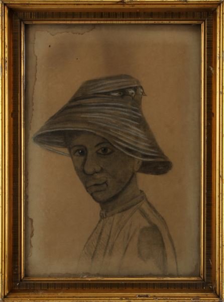 19TH C AFRICAN AMERICAN SLAVE PORTRAIT DRAWING