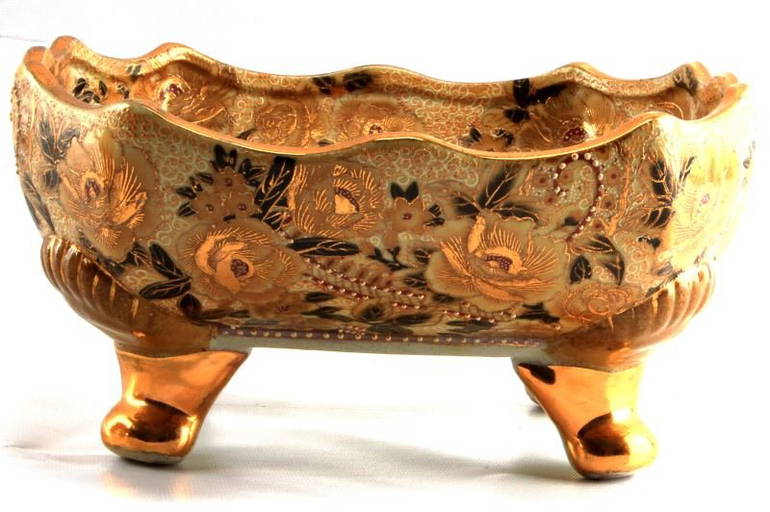 Vintage Chinese Magnani Pottery Bowl Satsuma Style