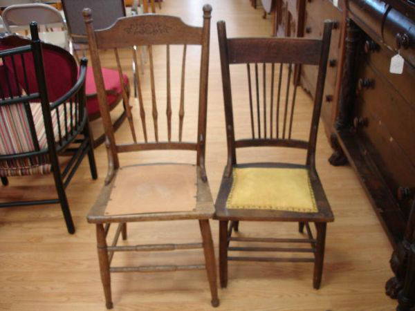 Antique Oak Spindle Back Bentwood Tooled Chair 2