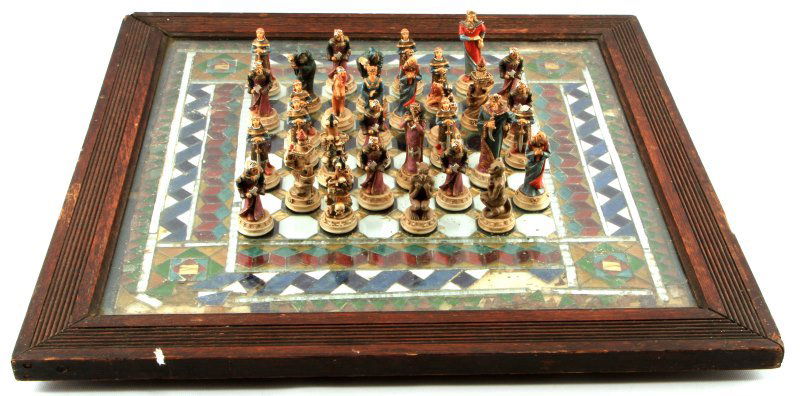 HANDMADE STAINED GLASS CHESS BOARD IN FRAME