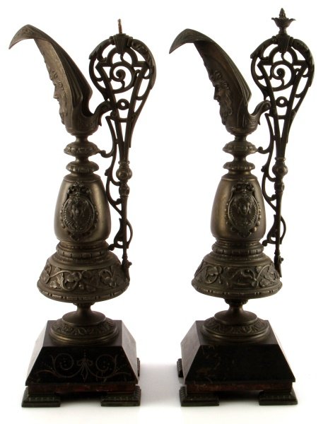 PAIR OF QUEEN ELIZABETH I BRONZE EWER STATUES