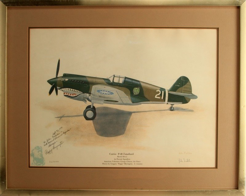 JOHN FICKLIN PAPPY BOYNTON SIGNED CURTIS P-40 ART