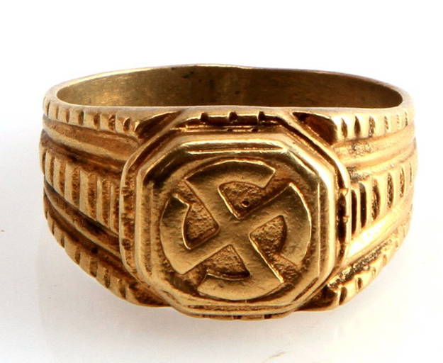 Wwii Third Reich German Ring With Rounded Swastika