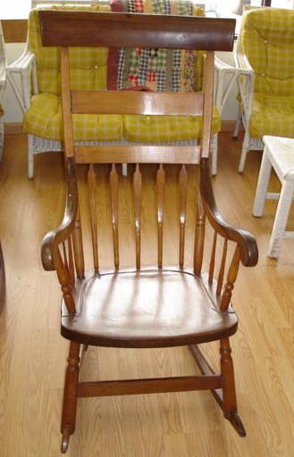 Antique Slat Arrow Back Bentwood Oak Rocker