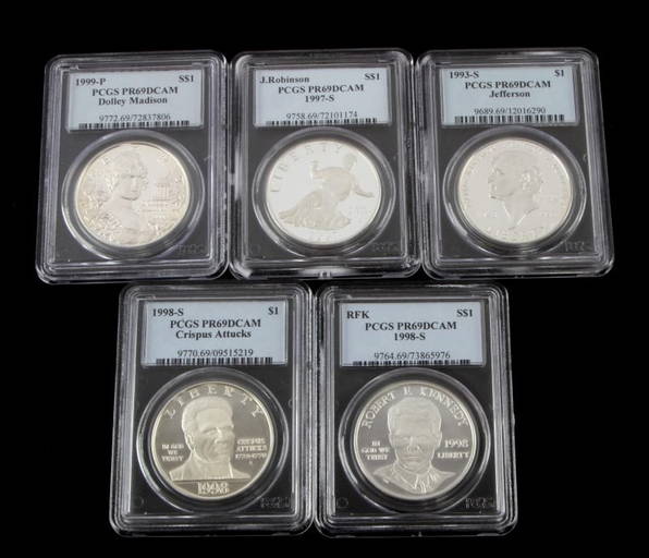 Lot Of 5 American Commemmorative Silver Coins