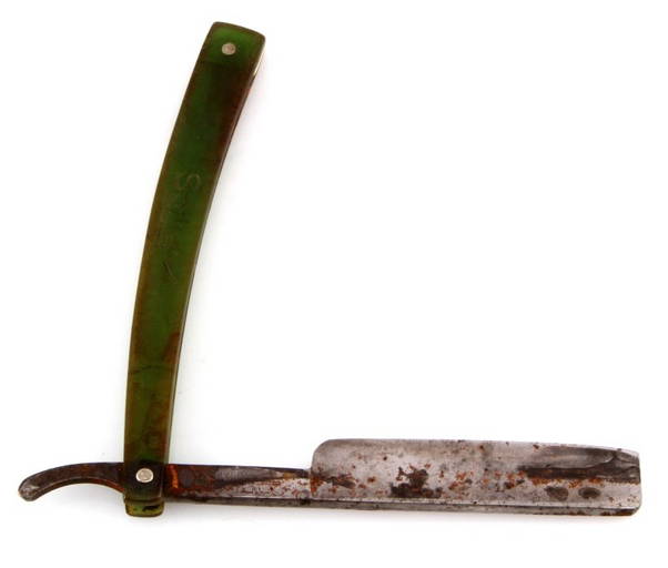 Antique Spike Green Handle Straight Razor.