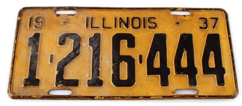 Vintage 1937 Illinois 7 Digit License Plate