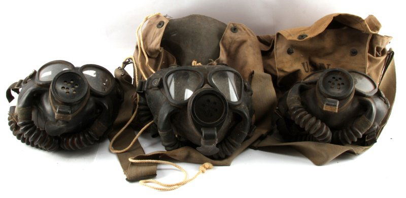 3 WWII U.S NAVY MARK IV GAS MASK LOT 2 W CARRY BAG