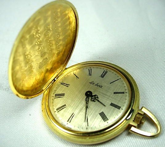 319: ANTIQUE LE SOIR SWISS SOLID GOLD POCKET WATCH