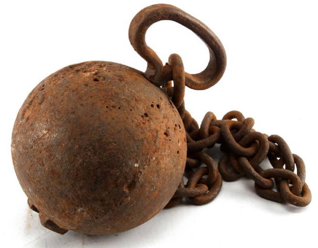 Antique Prisoner Or Slave Marked Ball & Chain Cast
