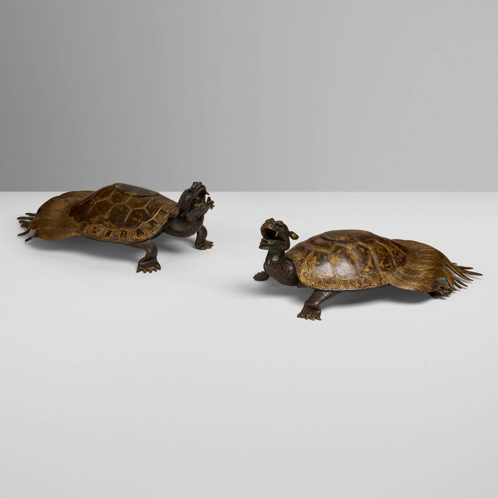 Japanese, Okimonos Of A Minogame (mythological Turtle), Set Of Two Auction
