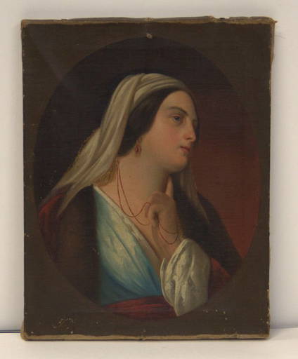 Antique Oil Painting On Canvas Of A Gypsy