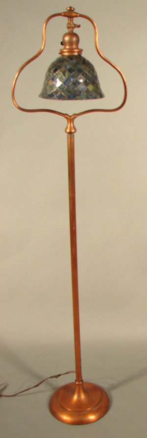 1351A: Handel Floor harp lamp with stained leaded glass