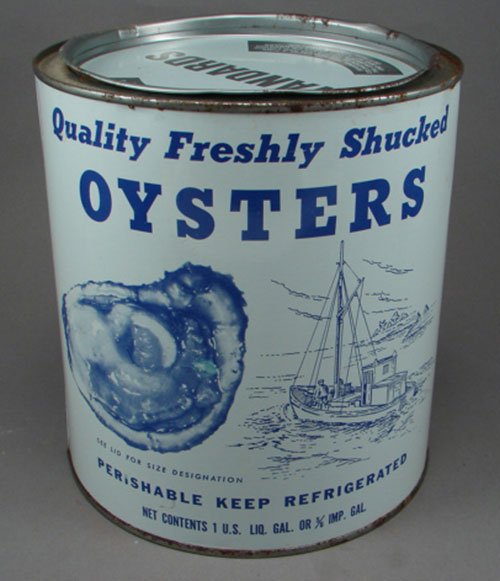 Vintage 1 Gallon Oyster Can Rays Seafood.