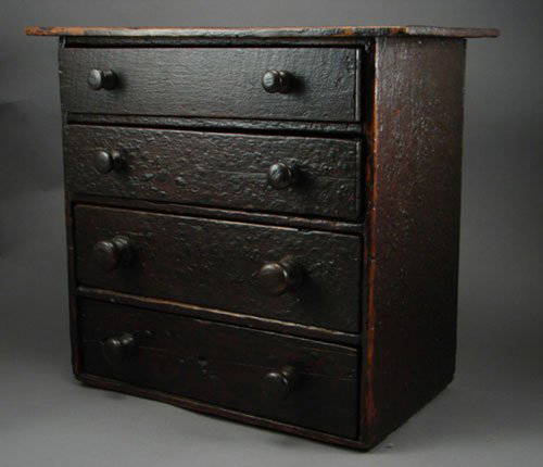 Antique Four Drawer Diminutive Cabinet. Crusty Ol